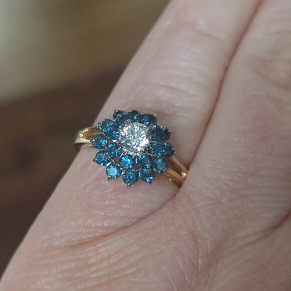 Vintage | Jewelry | Estate 4k Gold Diamond Topaz Ring Cluster Victorian ...
